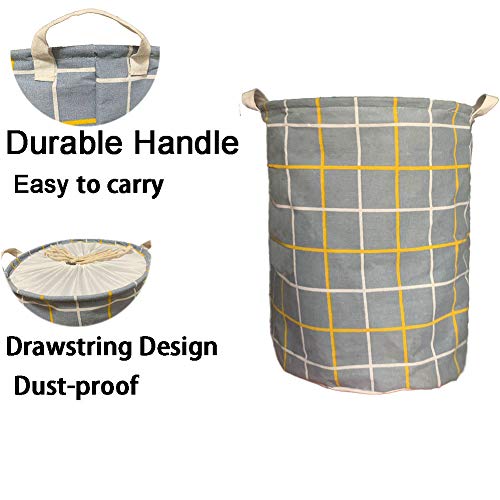 JinQiTian 2 Packs Thickened Laundry Hampers with Durable Handles, Drawstring Waterproof Round Cotton Linen, Freestanding Collapsible Storage Laundry Basket for Toy Clothing Collection 17β13β