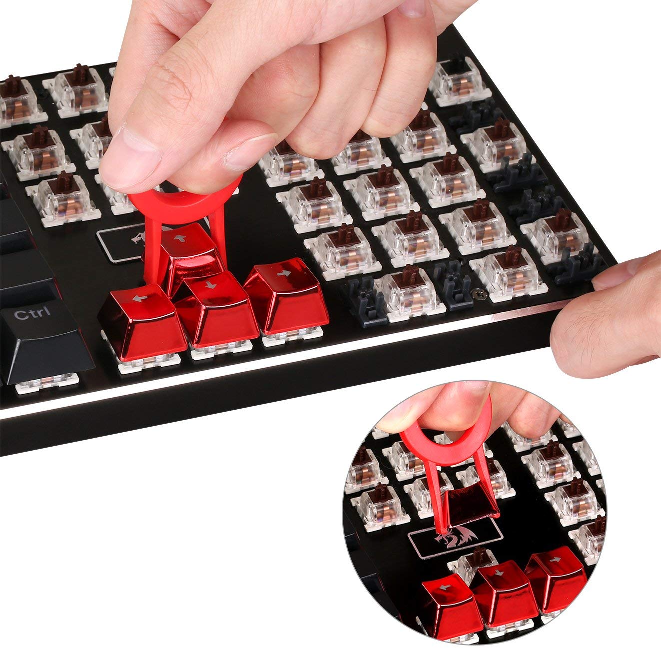 12 Keys PBT Keycaps Backlit Metallic Electroplated Set for Cherry MX Axis Mechanical Keyboard TLT Retail FPS and MOBA Gaming Switch QWER/ASDF/WASD/Direction with Key Puller(Red)
