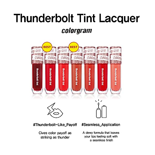 COLORGRAM Thunderbolt Tint Lacquer #02 Heart Tok | Highly Pigmented, Long Lasting, Moisturizing Lip Stain, Buildable and Blendable Lip Tint (0.2 fl.oz)