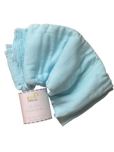 Baby Swaddle Blanket Unisex Muslin Wrap Soft Receiving Blanket for Boys and Girls Large 47 x 47 inches Light Blue