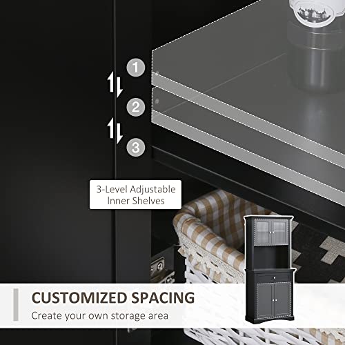 HOMCOM 71" Traditional Freestanding Kitchen Buffet with Hutch, Pantry Cabinet with 4 Doors, 3-Level Adjustable Shelves, and 1 Drawer, Black