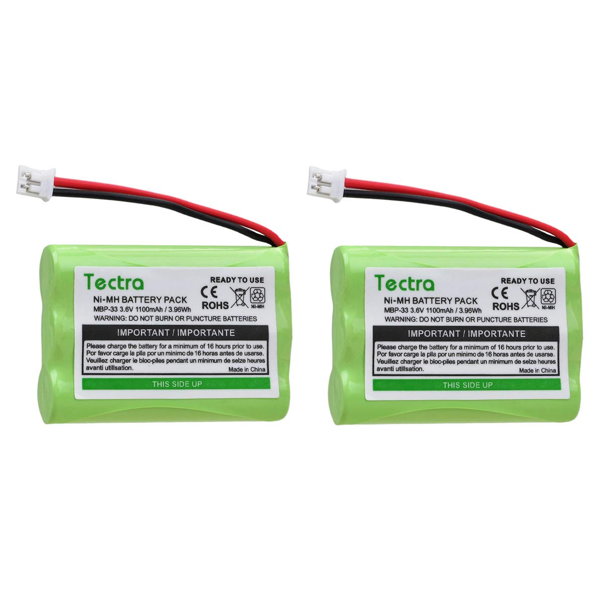 Tectra 2-Pack 1100mAh Replacement Battery for Motorola MBP33 MBP33S MBP33PU MBP35 MBP36 MBP36S MBP36PU MBP41 MBP43 Baby Monitor