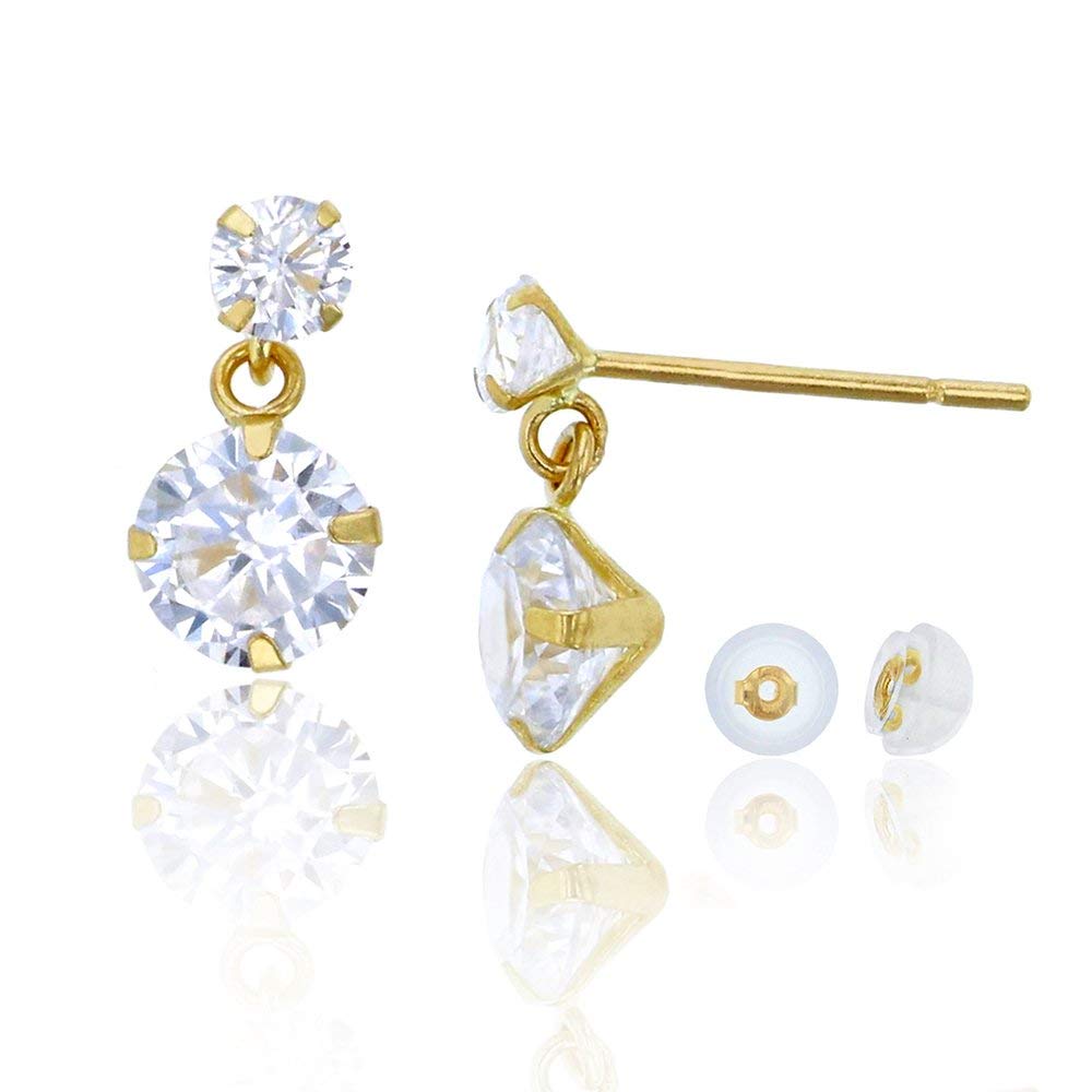 14K Yellow Gold 3mm, 5mm Dangling Martini Stud Earring & 14K Silicon Back