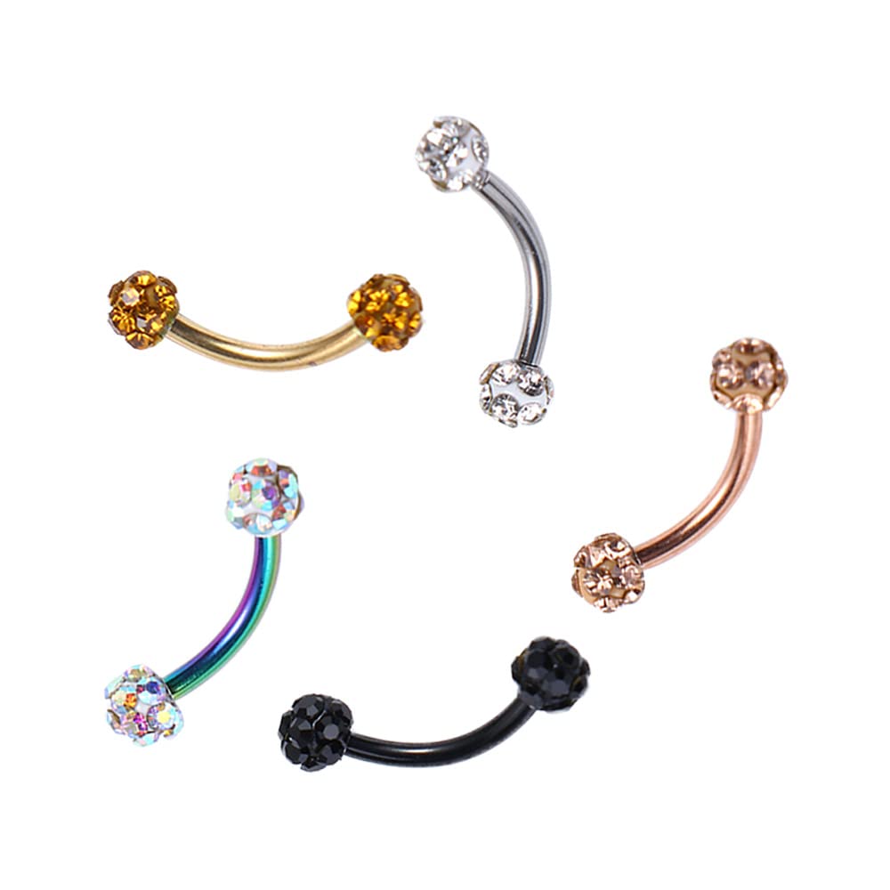 1PC Rhinestone Curved Barbell Eyebrow Rings,Stainless Steel Fake Lip Stud for Earrings Piercing Ring Piercing Jewelry(silver)