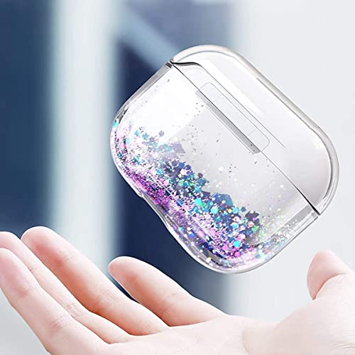 NZND Case Compatiable with Apple Airpods Pro (2019 Released), Glitter Liquid Sparkle Flowing Floating Durable Girls Women Kids Cute Clear Hard Cover Carrying Case -Purple/Blue