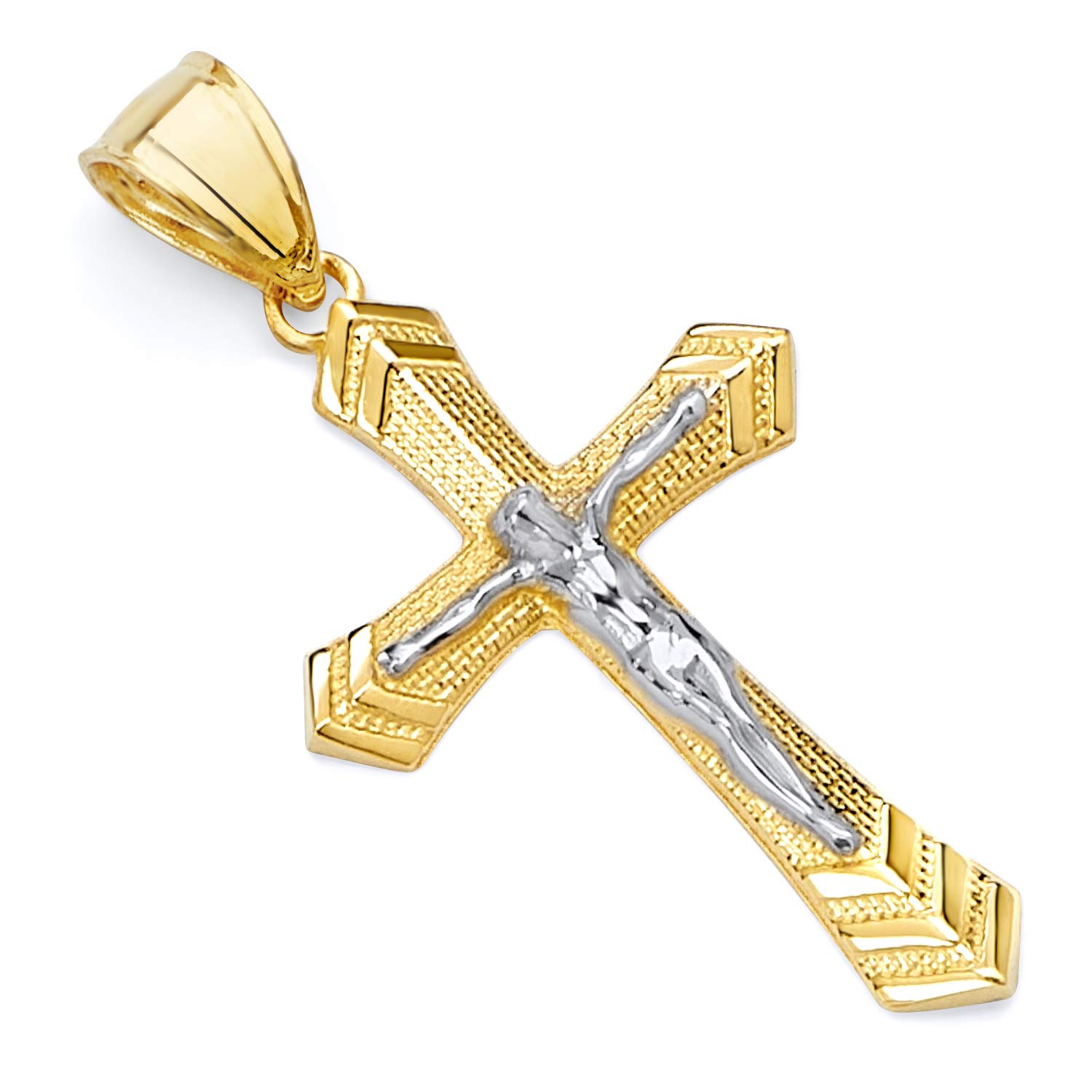 14k REAL Two Tone Gold Religious Jesus Crucifix Cross Charm Pendant