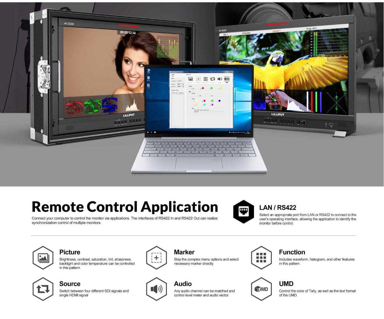 LILLIPUT Q23-ABBP 10bit 23.8 inch 12G-SDI Professional Broadcast Production Studio Monitor 12G SDI and 12G-SFP Fiber Optic Input with Gold Mount