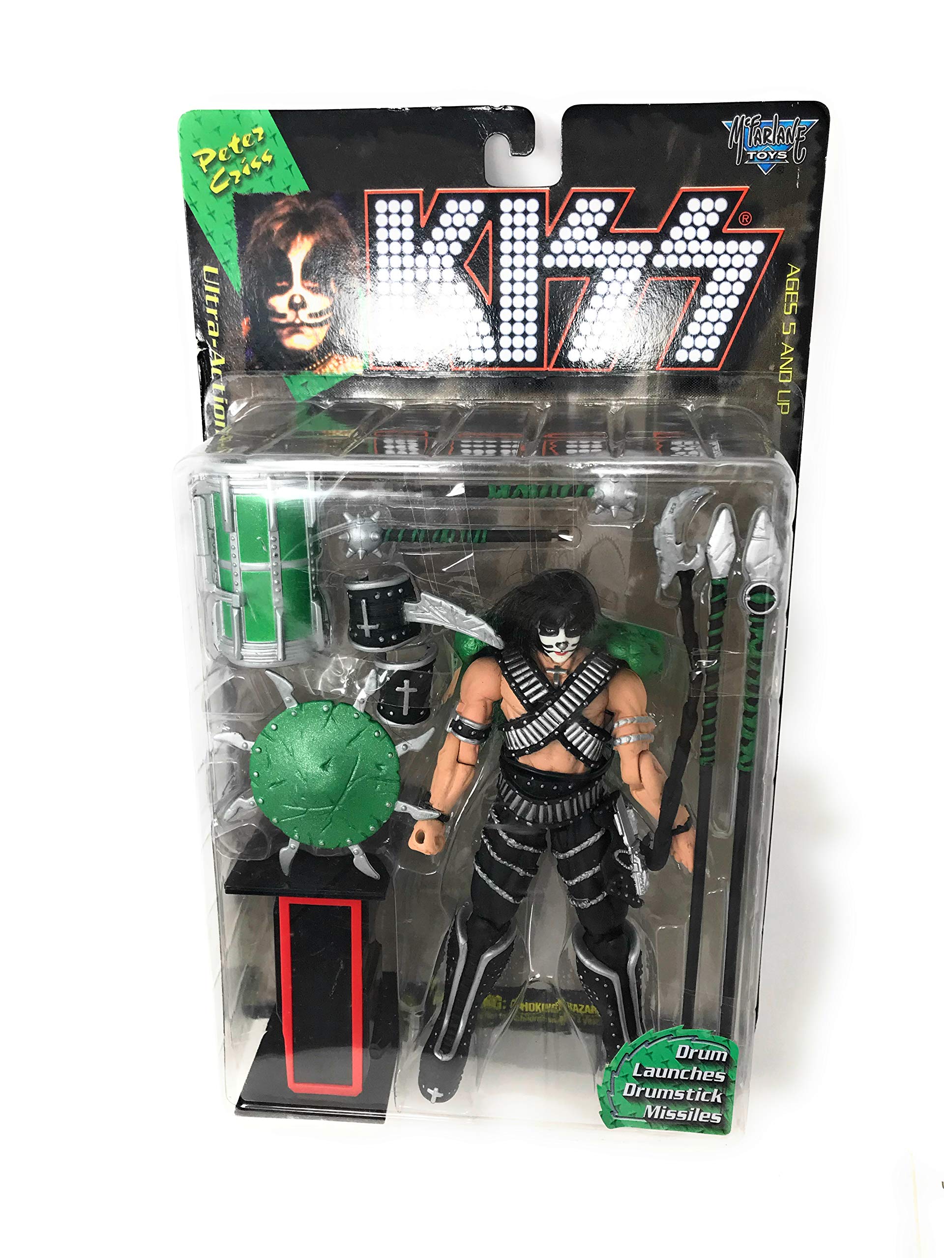1997 - McFarlane - KISS - Peter Criss - Ultra Action Figure - Drum Launches Drumstick Missiles & Letter I - Rare - Out of Prodcution - Limited Edition - Collectible