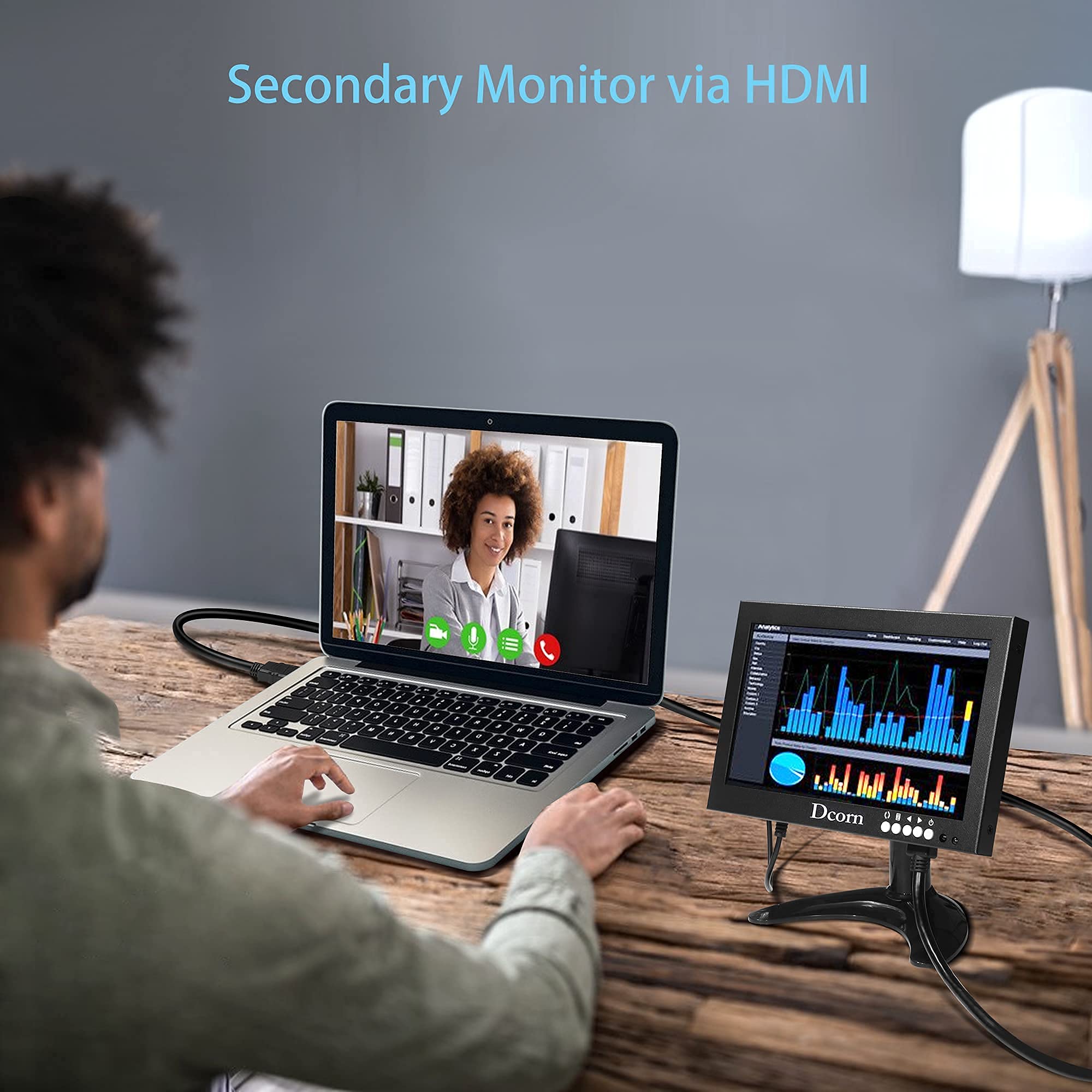 Dcorn 8 inch Mini Monitor, Small HDMI Monitor 1280x720 16:9 IPS Metal Housing Screen Support HDMI/VGA/AV/BNC Input with Wall Bracket&Remote Control,178 Full Viewing w/Speaker
