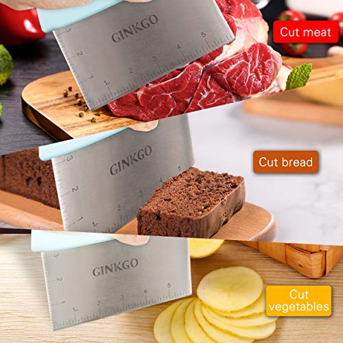 Ginkgo Dough Scraper Multi-Purpose Stainless Steel Bench Scraper with Contoured Grip, 6 Inch, Blue
