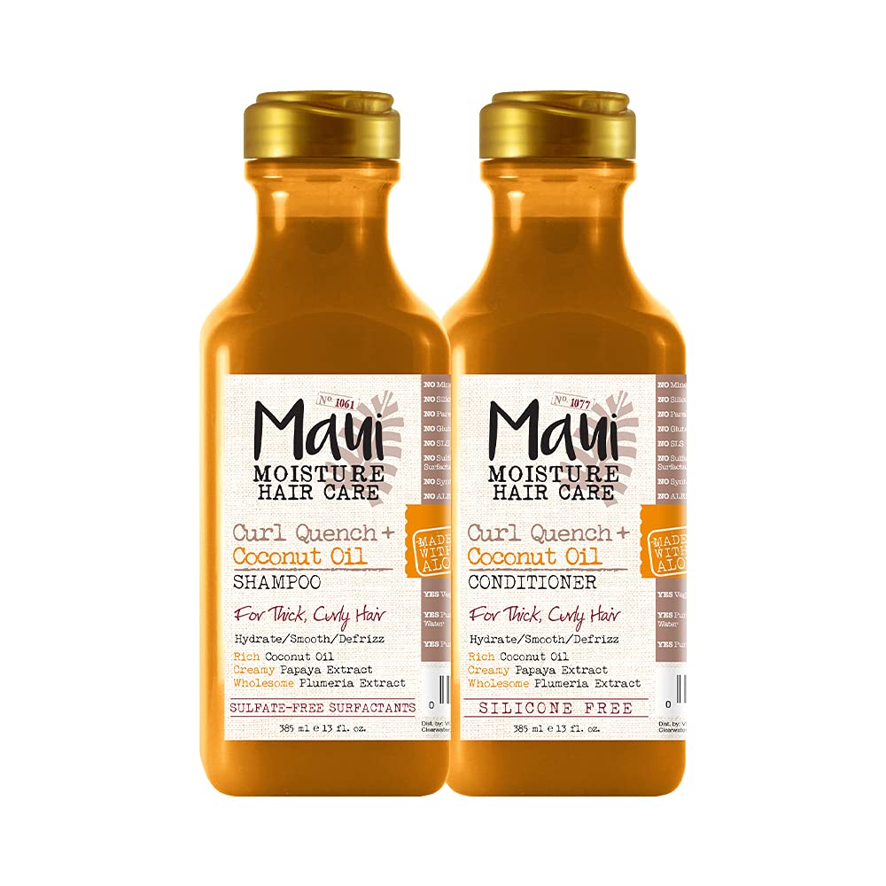 SOUREPOSE Maui Moisture Curl Quench + Coconut Oil Curl-Defining Conditioner and Shampoo to Hydrate and Detangle, 13 fl oz Each