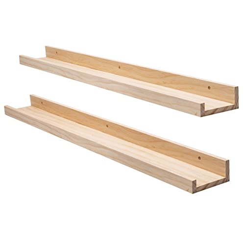 AZSKY Wood Floating Shelves for Wall 36 Inches Long Wood Photo Picture Ledge Shelf with Lip Kids Bookshelf and Wood Wall Shelves for Nursery Decor a Set of 2