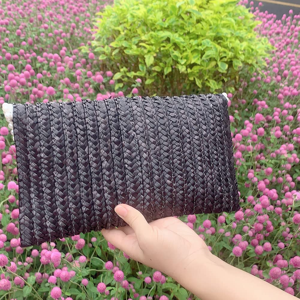 alilove Straw Clutch Bags for Women Summer Evening Handbags Bride Wedding Purse Vacation Beach Clutch Handmade Woven Envelope Wallet