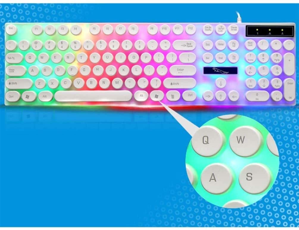 HJJWL Gaming Keyboard and Mouse Combo, RGB Rainbow Backlit Keyboard Compact USB Wired Mechanical Feeling Keyboard for Computer Gamer Office (White),Colour Name:Black (Color : White)