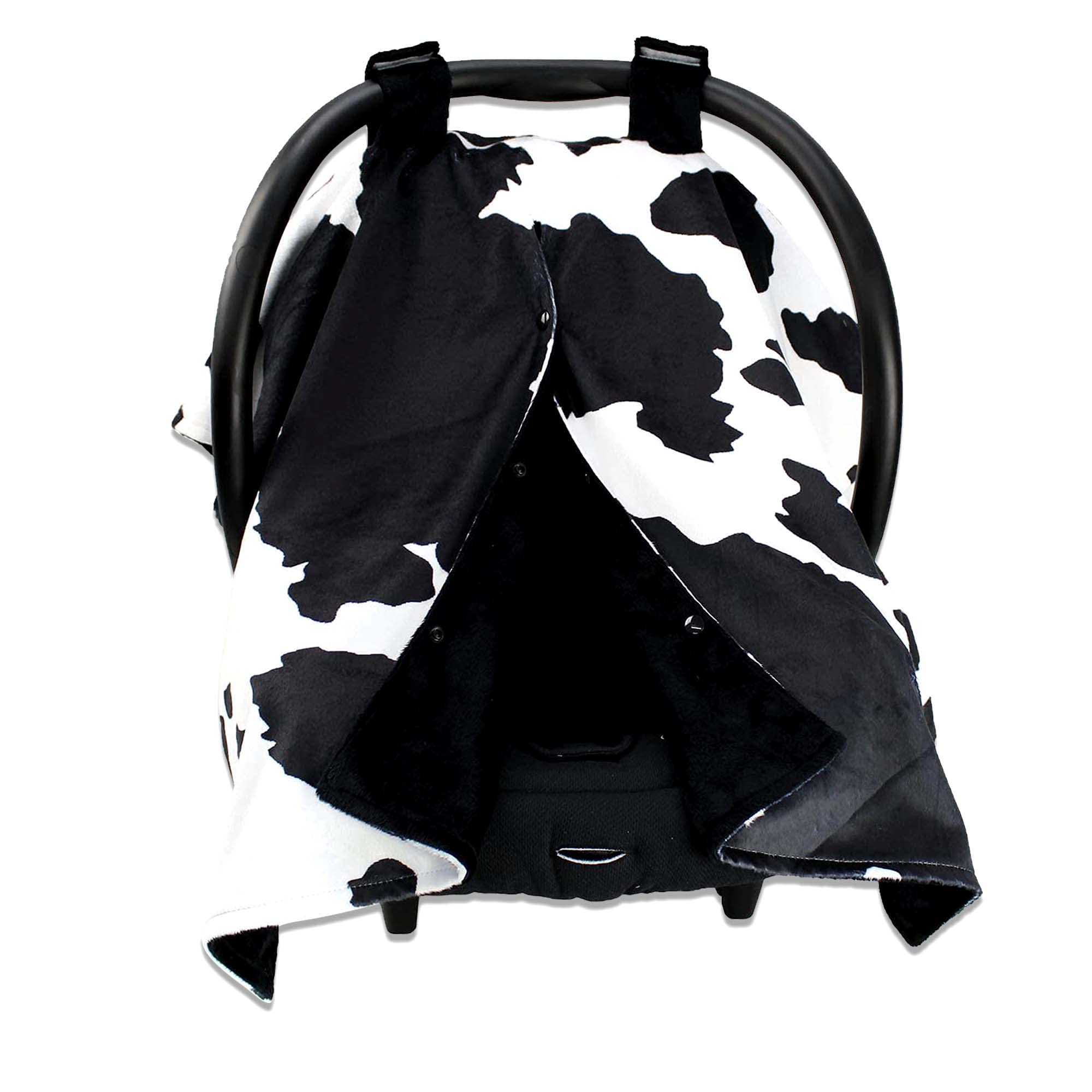 Dear Baby Gear Black and White Holstein Cow Baby Car Seat Canopy with Snap Button Opening — Double Layered Lightweight Cover Keeps Babies Cozy and Sheltered from The Sun — 40 x 30 Inches