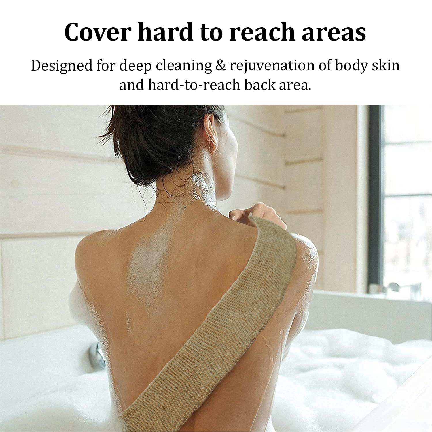 Natural Back Scrubber for Shower for Men and Women - Set of Hemp Back Washer & Exfoliating Glove for Body- Long Back Sleeve with Scrub Mitten for Deep Cleaning & Skin Relax