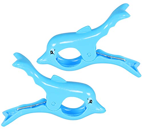 Home-X Dolphin Beach Towel Clips, Pool Accessories, Towel Holder Chair Clips - Set of Two - 5" L x 3" W