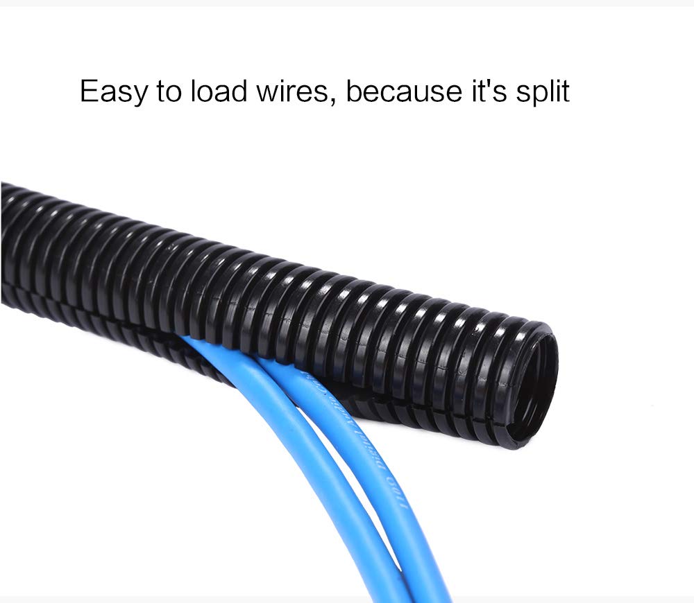 Alex Tech 25ft – 1/2 inch Split Wire Loom Tubing Wire Conduit – Black