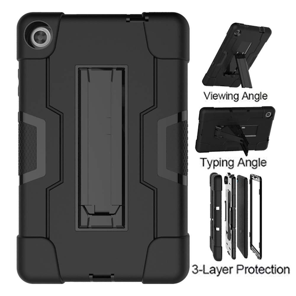 FIEWESEY For Lenovo Tab M7 Case,For Lenovo Tab M7 Gen 3 Case,Heavy-Duty Drop-Proof Shock-Resistant Rugged Hybrid case(Built-in Stand)for Lenovo Tab M7 Gen 3/M7/TB-7305F/TB-7305I/TB-7305X(Black/Black)