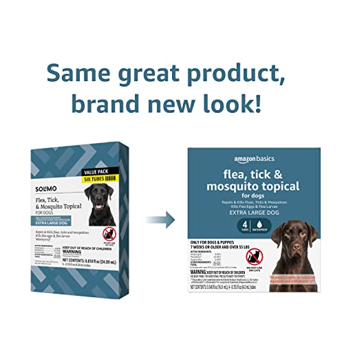 Amazon Basics Flea, Tick & Mosquito Topical Treatment for X-Large Dogs (over 55 pounds), 6 Count (Previously Solimo)