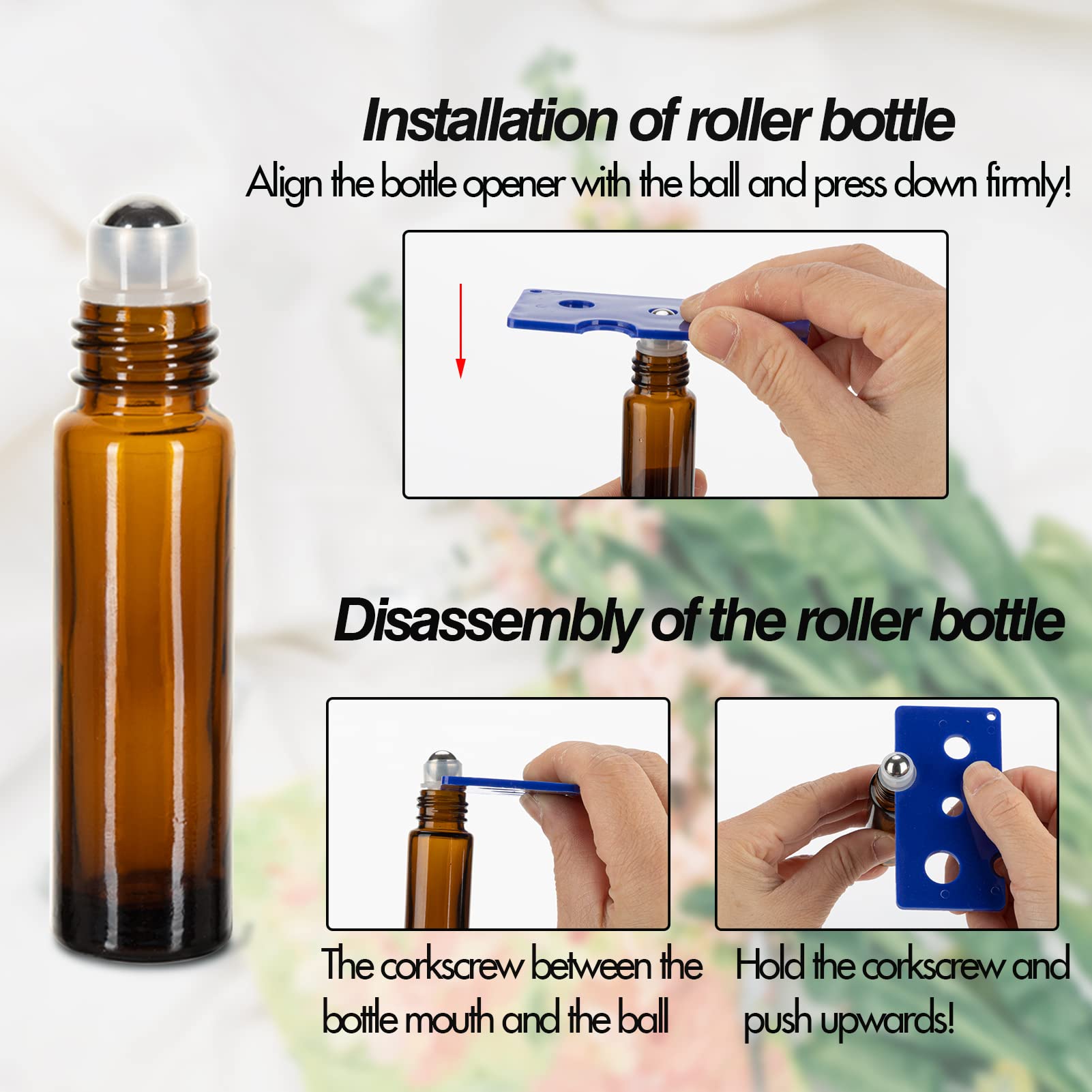 12 Pack Essential Oil Roller Bottles, 10ml Roller Balls for Essential Oils, Amber Glass Roller Bottles, Roll on Bottles with Stainless Steel Roller Balls, Labels, 1*Openers, 1*Funnels, 2*Dropper