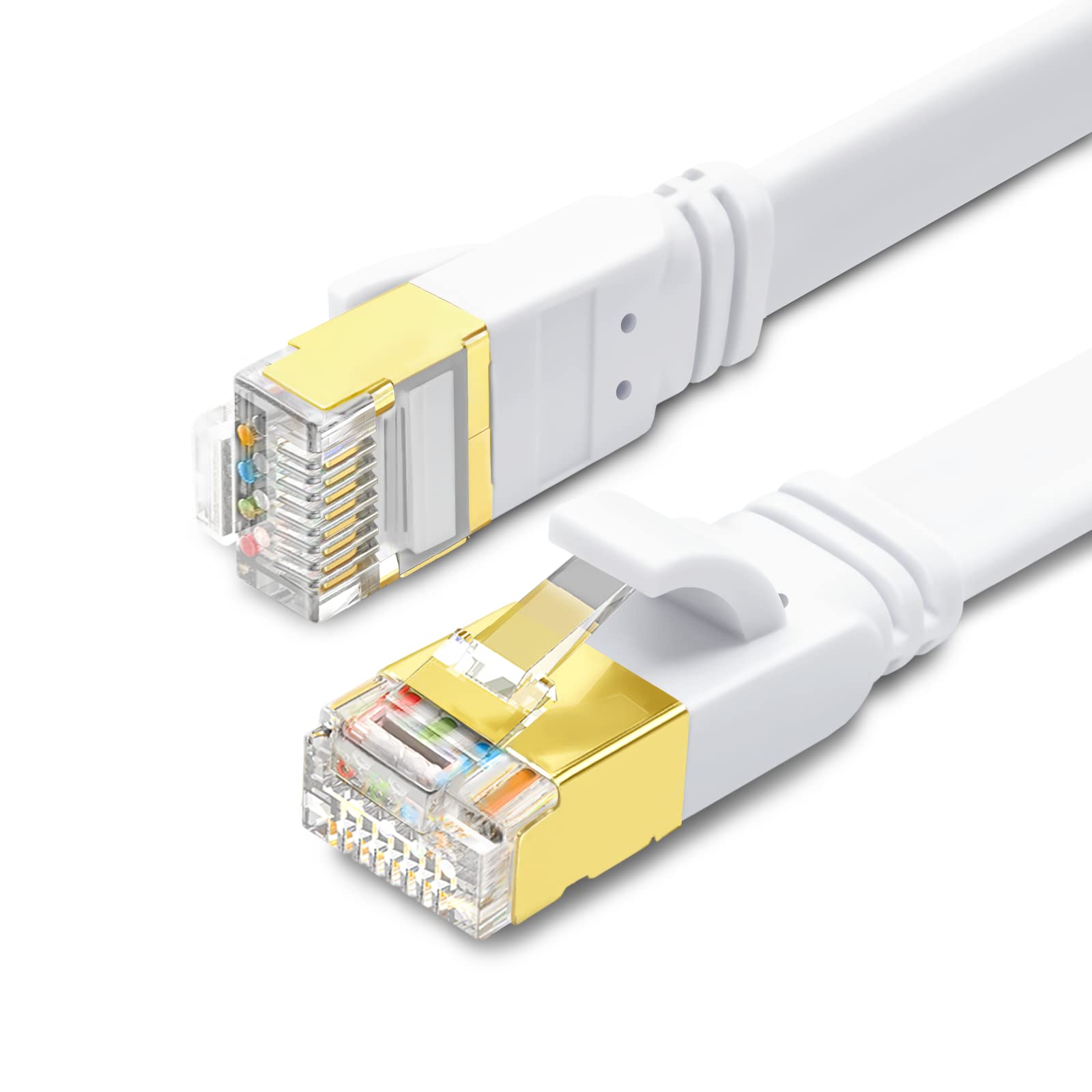 Yauhody CAT 8 Ethernet Cable 25 ft, High Speed 40Gbps 2000MHz Flat Heavy Duty Internet Cable with Gold Plated RJ45 Connector, Indoor&Outdoor Network Wire for Gaming,Router,Modem,PC,Laptop(White)