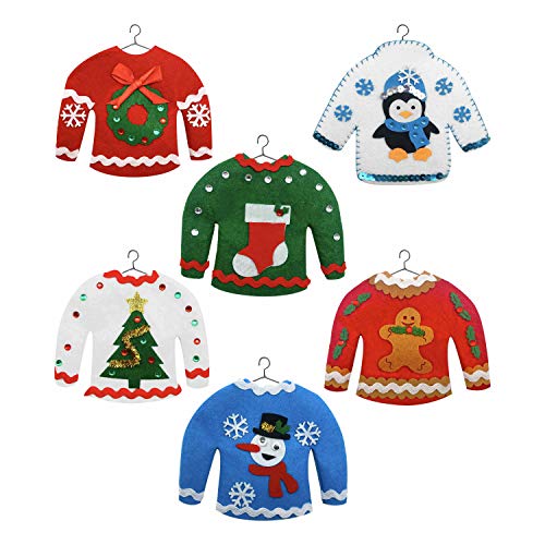 6 DIY Ugly Sweater Christmas Tree Ornament Holiday Craft Kit Decoration for Kids Gift Toys Stuffers Décor