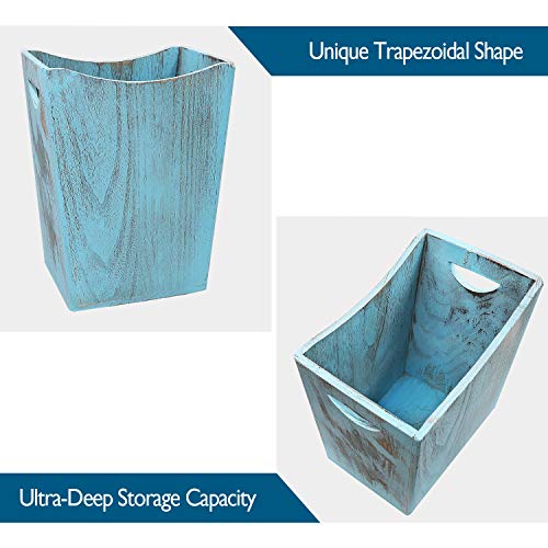 Honest Wood Trash Can,Rustic Farmhouse Style Wastebasket Bin with Handle for Living Room,Bedroom,Bathroom,Kitchen,Office(Blue)