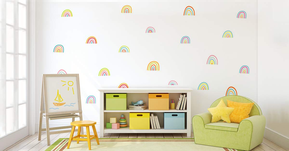 DEKOSH Rainbow Wall Stickers - Peel & Stick Set of 11 Rainbows for Kids Room Decor