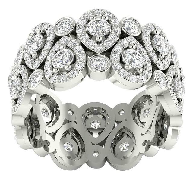 2 8/9 Ct Pear & Round Shape White Cubic Zirconia Tear Drop Design Eternity Wedding Engagement Band Ring In 14K White Gold Plated 925 Sterling Silver (2.90 Cttw) Ring Size - 6.5