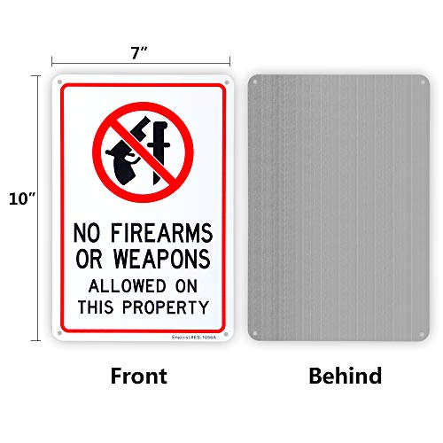 2-Pack No Firearms Guns Or Weapons Allowed Sign, 10"x 7" .04" Aluminum Reflective Sign Rust Free Aluminum-UV Protected and Weatherproof