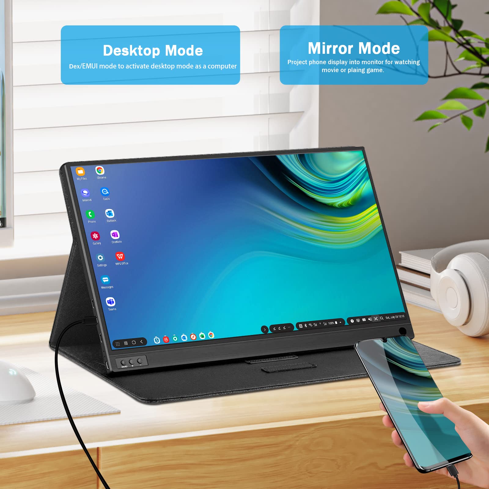 ZEUSLAP 15.6 Inch Portable Monitor, 1920x1080 Full HD IPS Portable Screen with HDMI+USB-C Ports for Laptop/MacBook Pro/PC/Switch/Xbox/PS4/Smartphone, Including Smart Cover (Common