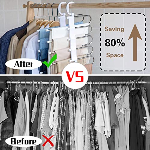 Hong Feng Pants Hangers Space Saving 2 Pack Multiple Layers Multifunctional Pants Rack Non-Slip Clothes Organizer for Trousers Scarves Slack (White)