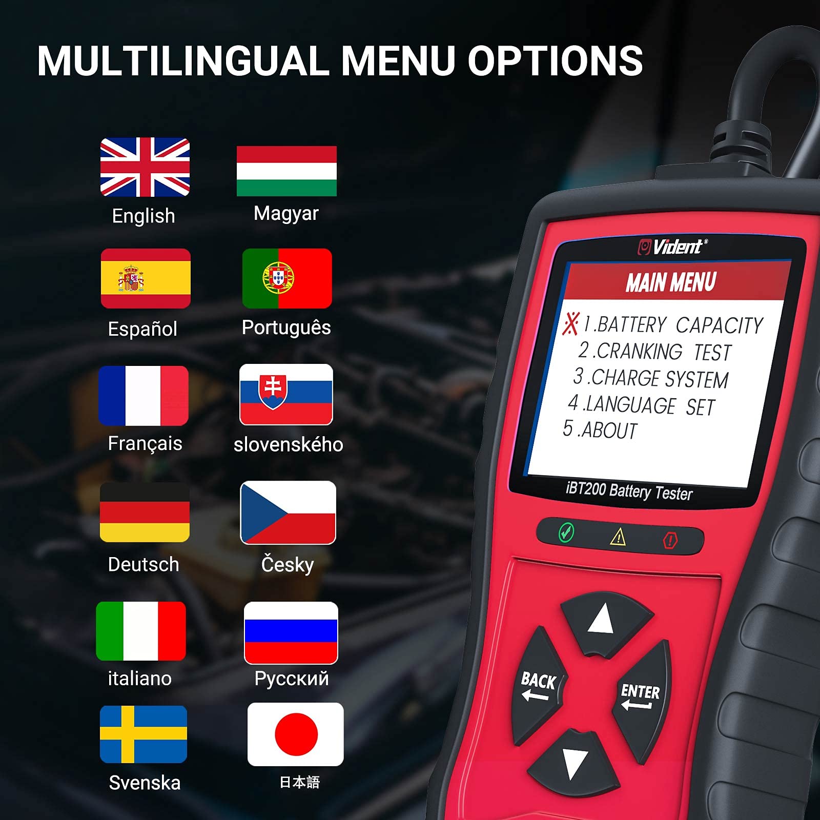 12V Car Battery Tester, 24V Battery Load Tester, Vident iBT200 100-2000CCA Cranking and Charging System Tester for Car Truck Motorcycle ATV SUV Boat