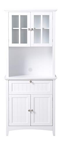 American Furniture Classics OS Home and Office Buffet and Hutch with Framed Glass Doors and Drawer, Large, White