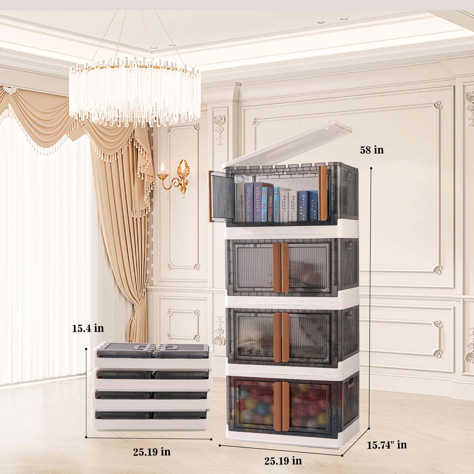 304 Quart Collapsible Clothes Storage with Wheels can be Freely Stacked, Stackable Bins with Lid and Door for Toy, Seasonal Clothes, Keepsakes, Decorations, Shoes,Food Items.(19 Gal 4Pack)