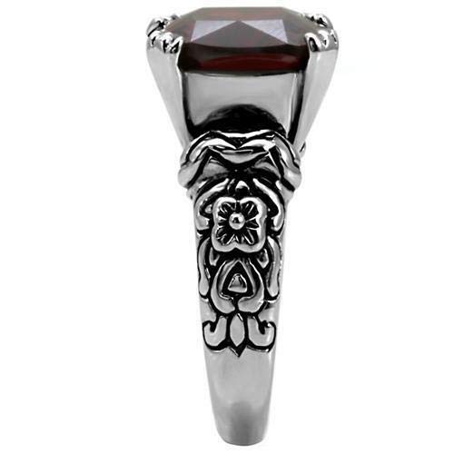 16.08ctw Simulated Red Garnet Square CZ Bali Style Stainless Steel Ring Sz 5-8