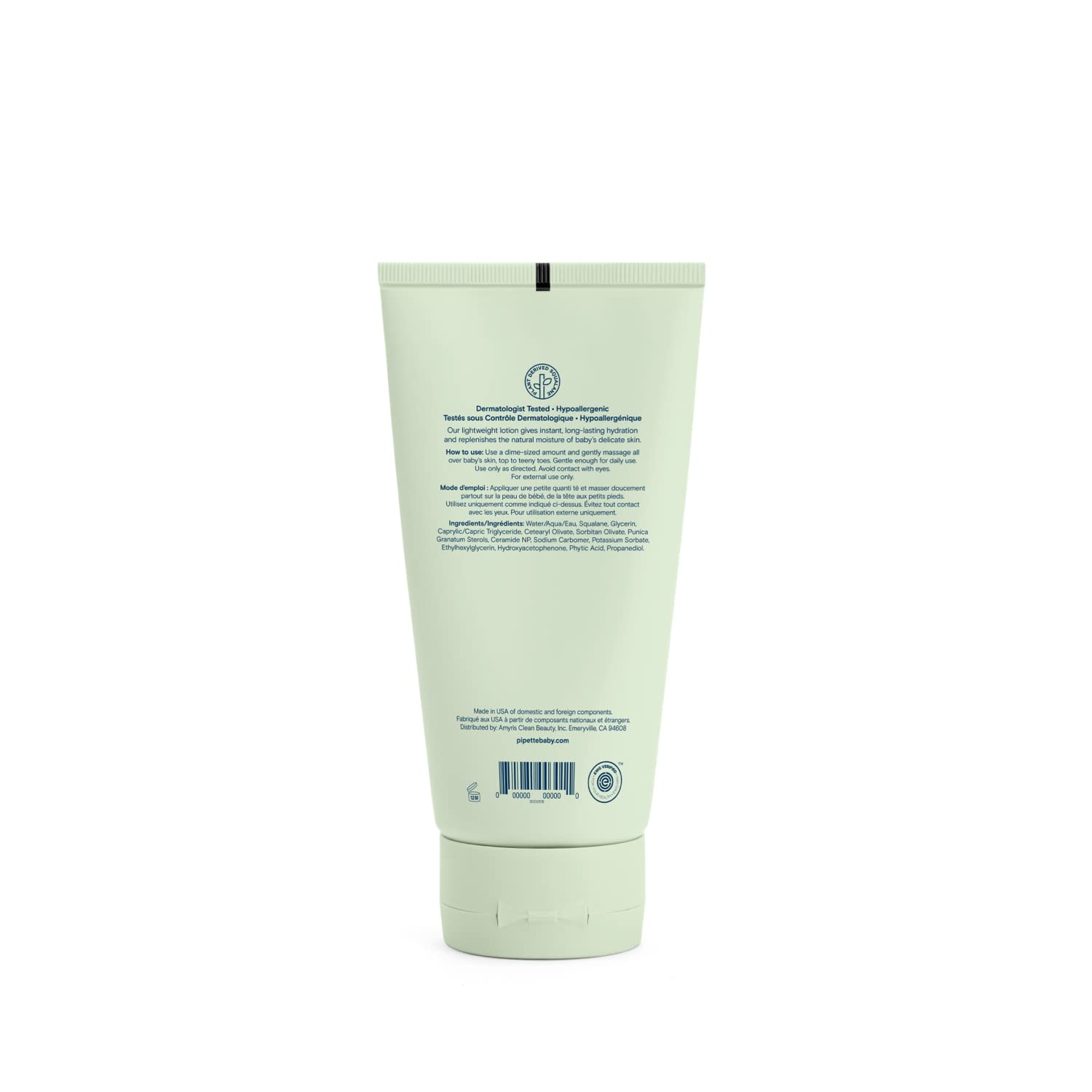 Pipette New & Improved Formula Baby Lotion, Hydration, Natural Moisture of Baby's Delicate Skin, Renewable Plant-Derived Squalane, Fragrance-Free Lotion, 6 fl. oz (3000991)