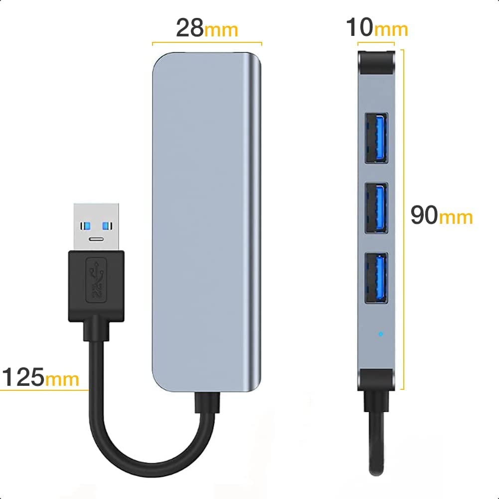 USB Hub, HILZO 4 Port Multiple USB Hub, USB 3.0, USB 2.0 Hub, Slim Portable USB Splitter, Office Accessories, Compatible with Surface, XPS, Dell, HP, Laptop, Desktop, PC, MacBook Pro Air, iMac, More