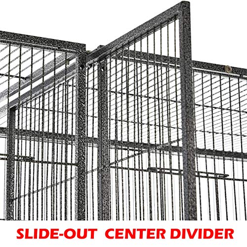 54" Large Double 3-Levels Small Animals Critters Wrought Iron Cage Center Slide Out Divider Tight 1/2-inch Bar Spacing Removable Rolling Stand Ferret Chinchilla Rat Mouse Hamster Sugar Glider