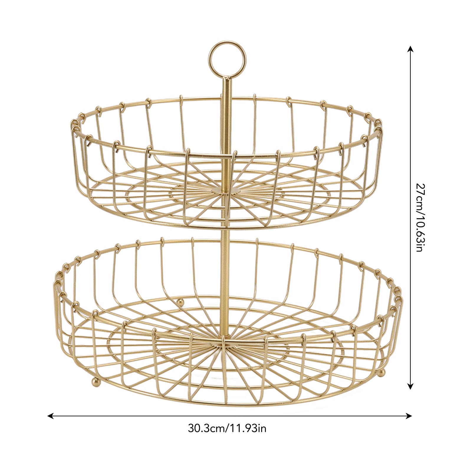 2 Tier Fruit Basket, Vegetables Fruit Bowl Storage Golden Household Snack Storage Tray Stand Organizer for Kitchen Countertop Counter
