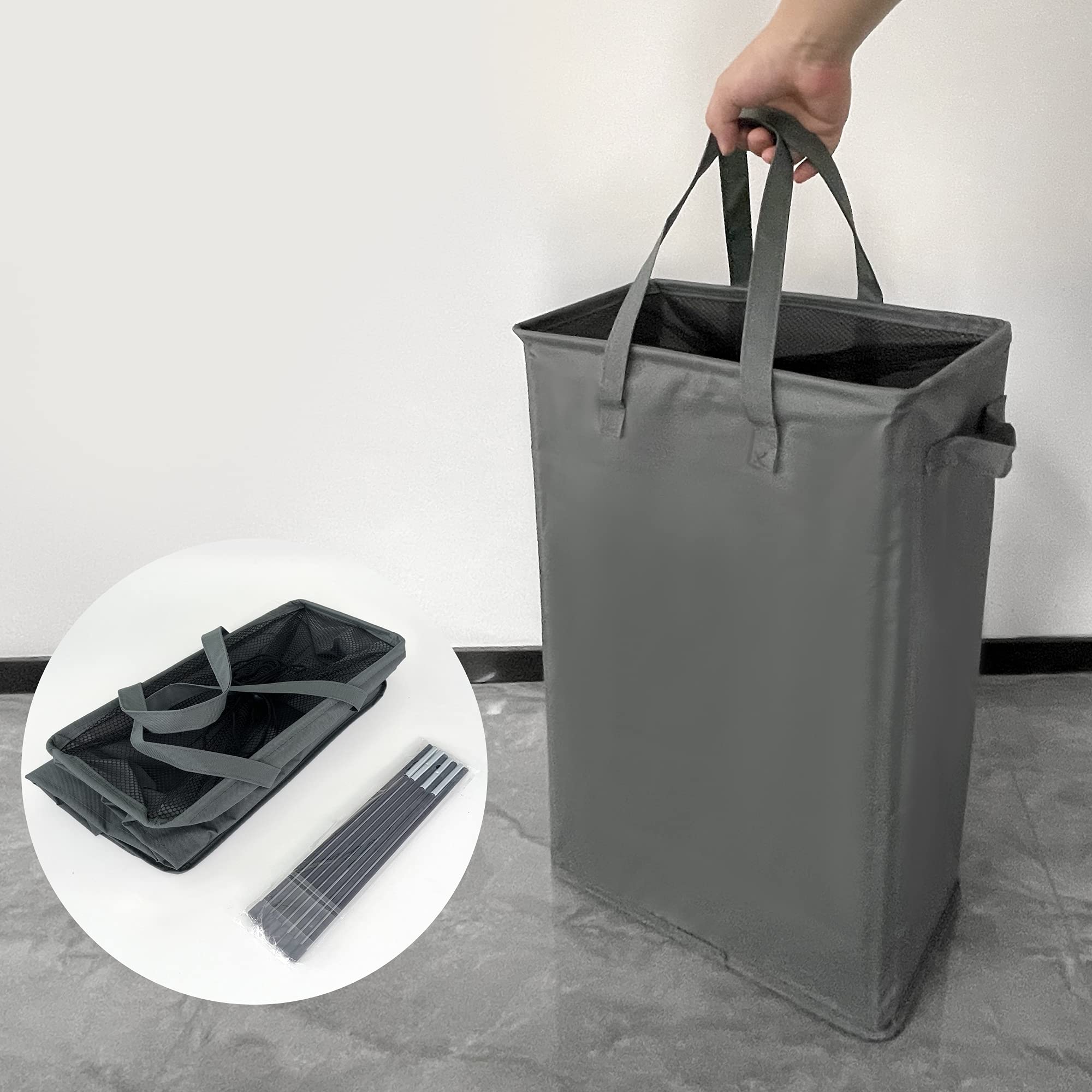 24Inch Slim Large Laundry Basket Collapsible Fabric Laundry Hamper Out Carrying Laundry Bag Tall Thin Dirty Laundry Hamper Basket Home Corner Bin(Grey)