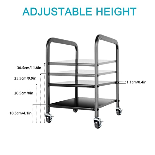 Computer Tower Stand CPU Tower Cart, 360Tronics Adjustable Desktop ATX-Case Cart 2-Tier PC Floor Stand, Mobile Rolling CPU Holder with 360°Locking Caster Wheels for Office Home (Black)