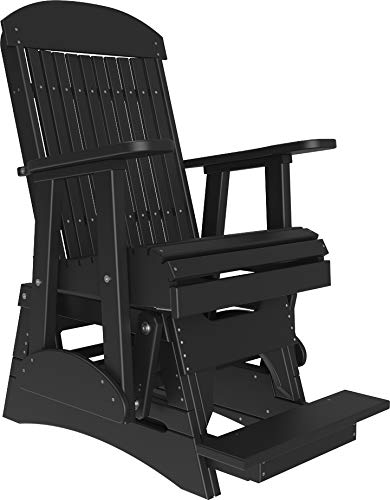 LuxCraft 2' Classic Poly Slat Back Balcony Glider with Built-in Footrest (Black)