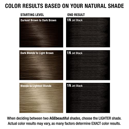 AGEbeautiful Permanent Liqui Creme Hair Color Dye | 100% Gray Coverage | Anti-Aging | Biotin for Thicker, Fuller Hair | Professional Salon Coloring | 1N Jet Black