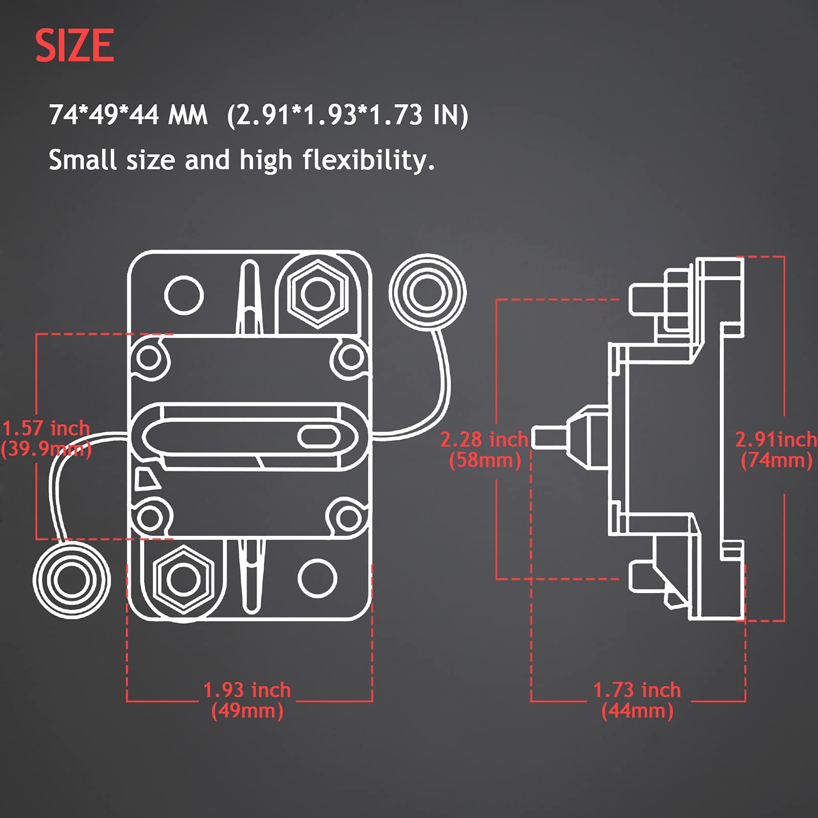 Hamolar 3 Pack 50A Auto Car Stereo Audio Circuit Breaker Fuse 12-48VDC Manual Reset Button Switch Fuses, with Wire Lugs Copper Washer