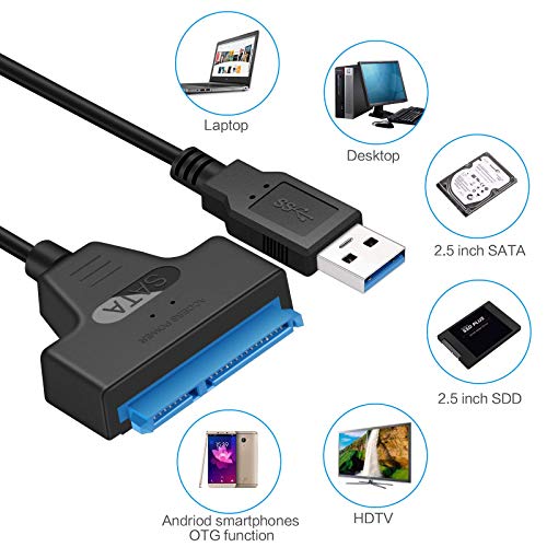 ULXUUUN SATA to USB Cable, USB 3.0 to SATA III Hard Drive Adapter Compatible for 2.5-Inch HDD & SSD, Support UASP