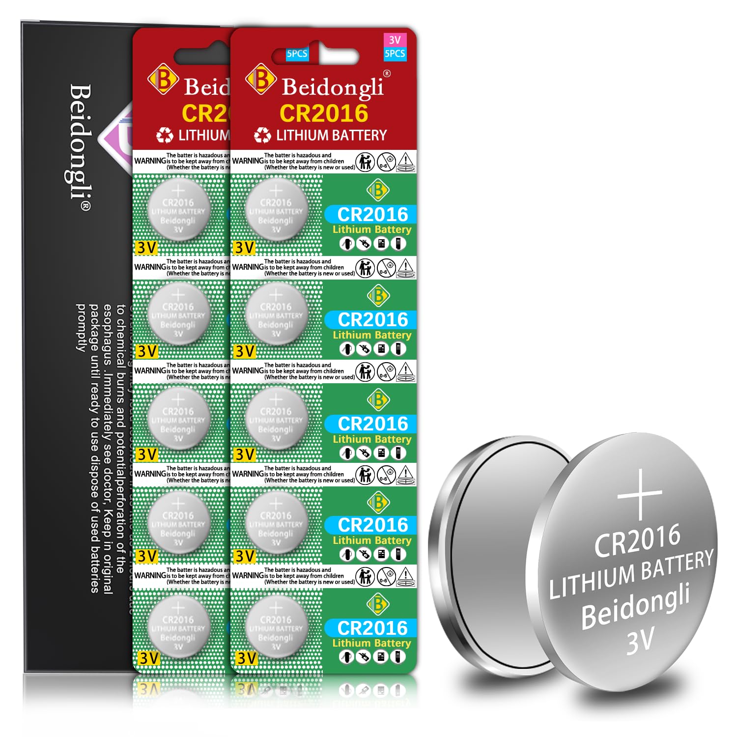 Beidongli CR2016 3V Lithium Battery (10-Pack)γ5-Year Warrantyγ