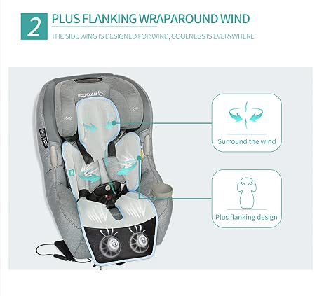 Pink Baby Seat Cooling Liner, Mesh Stroller Liner Infant Baby Cushion Pad Cool Seat for Stroller Safety Seat Dining Chair, with 2 Adjustable Fans and USB Powered