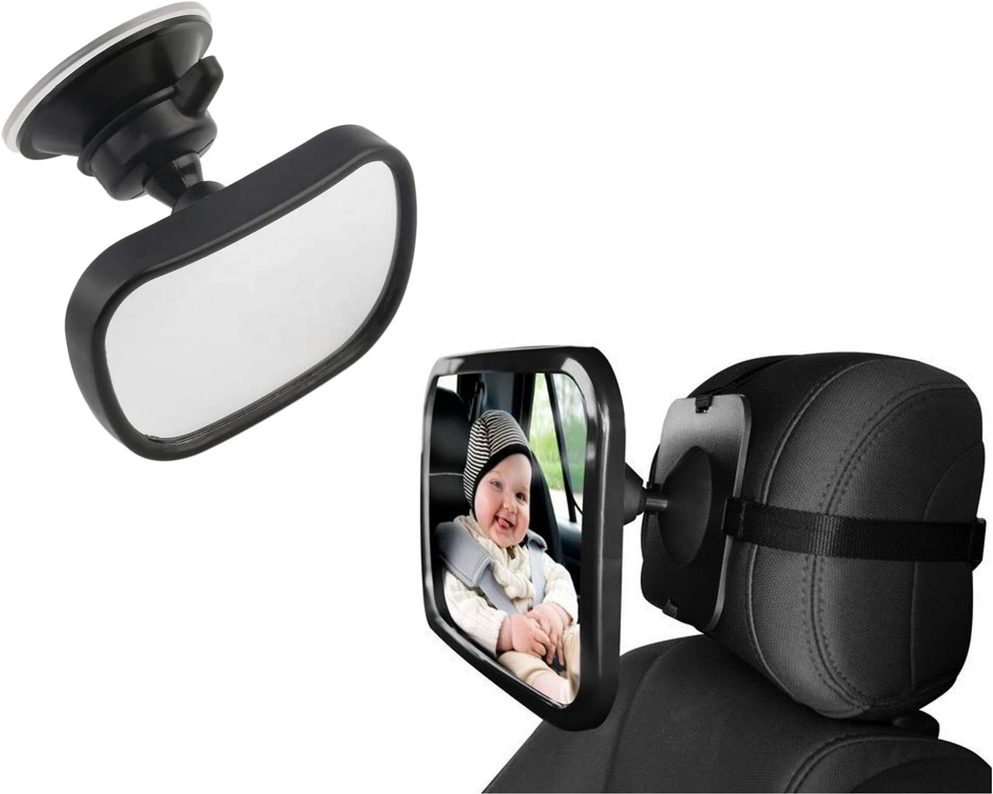 ZogeeZ Baby Car Mirror Set, Rear View & Head Rest Mirrors - Wide View for Better Viability - Shatter Resistant Seat Safety for Infants, Children, or Toddlers